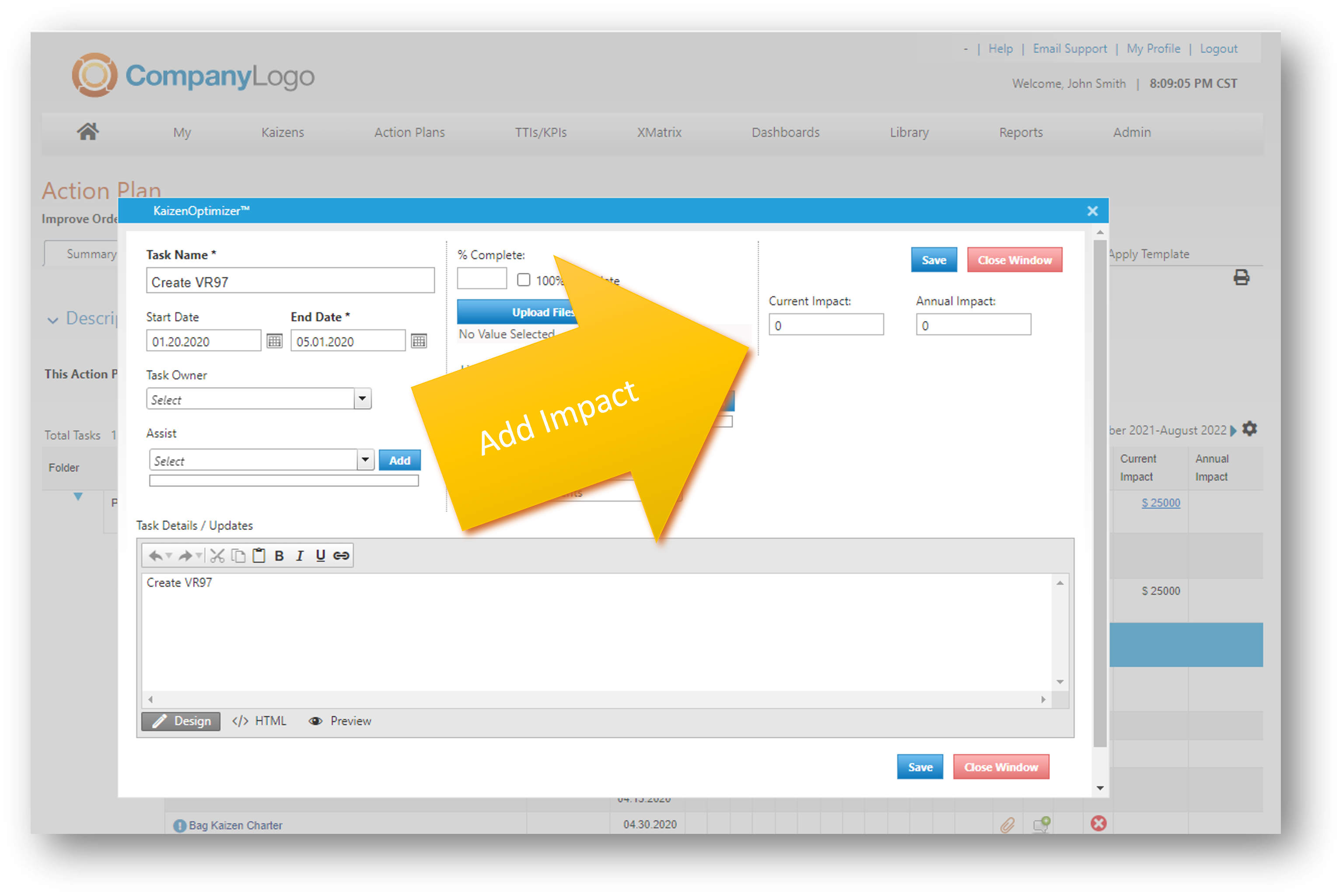 Tracking Task By Task Financial Impact 