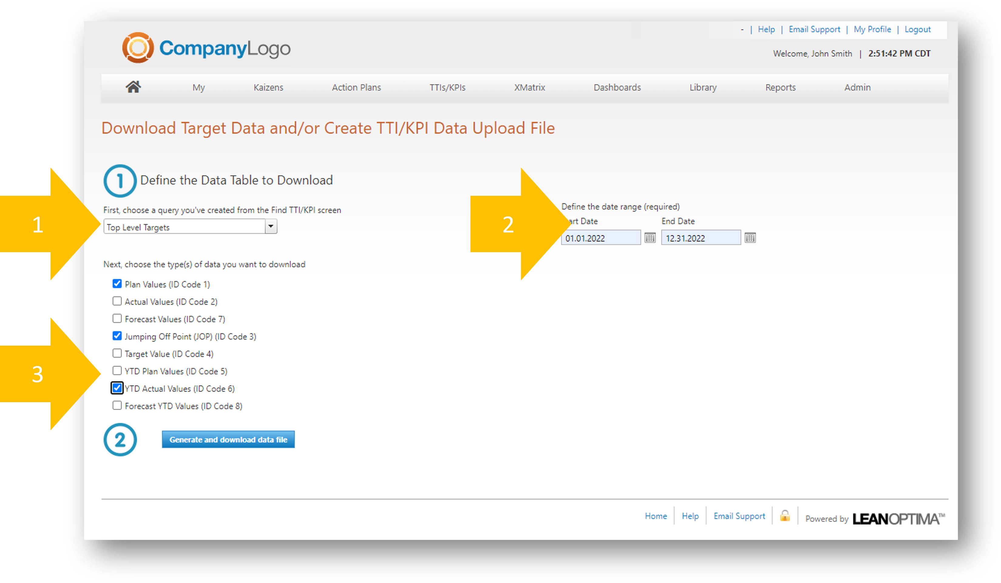 Exporting TTI/KPI Data Values