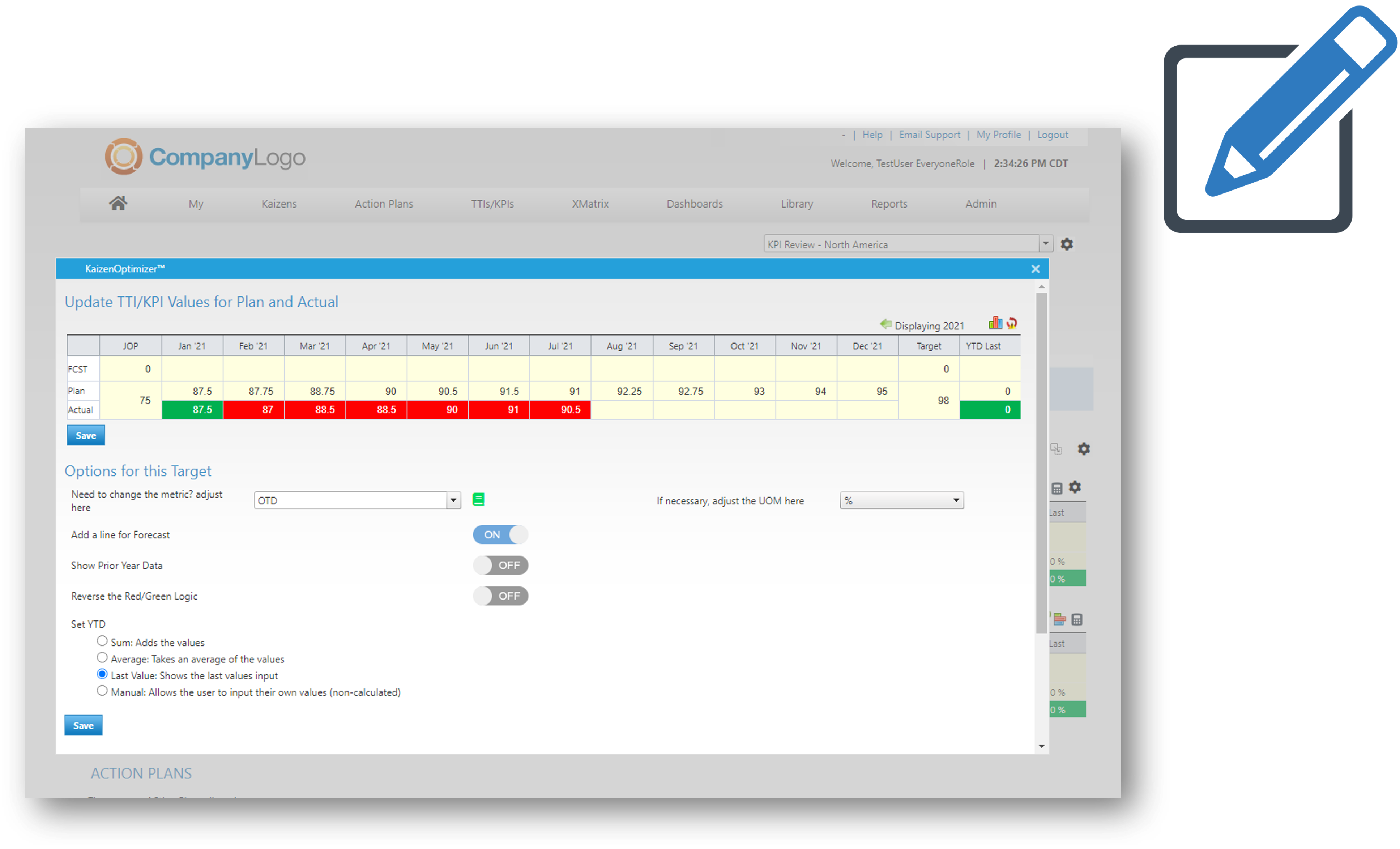 Editing KPIs - From a Dashboard or Report Screen